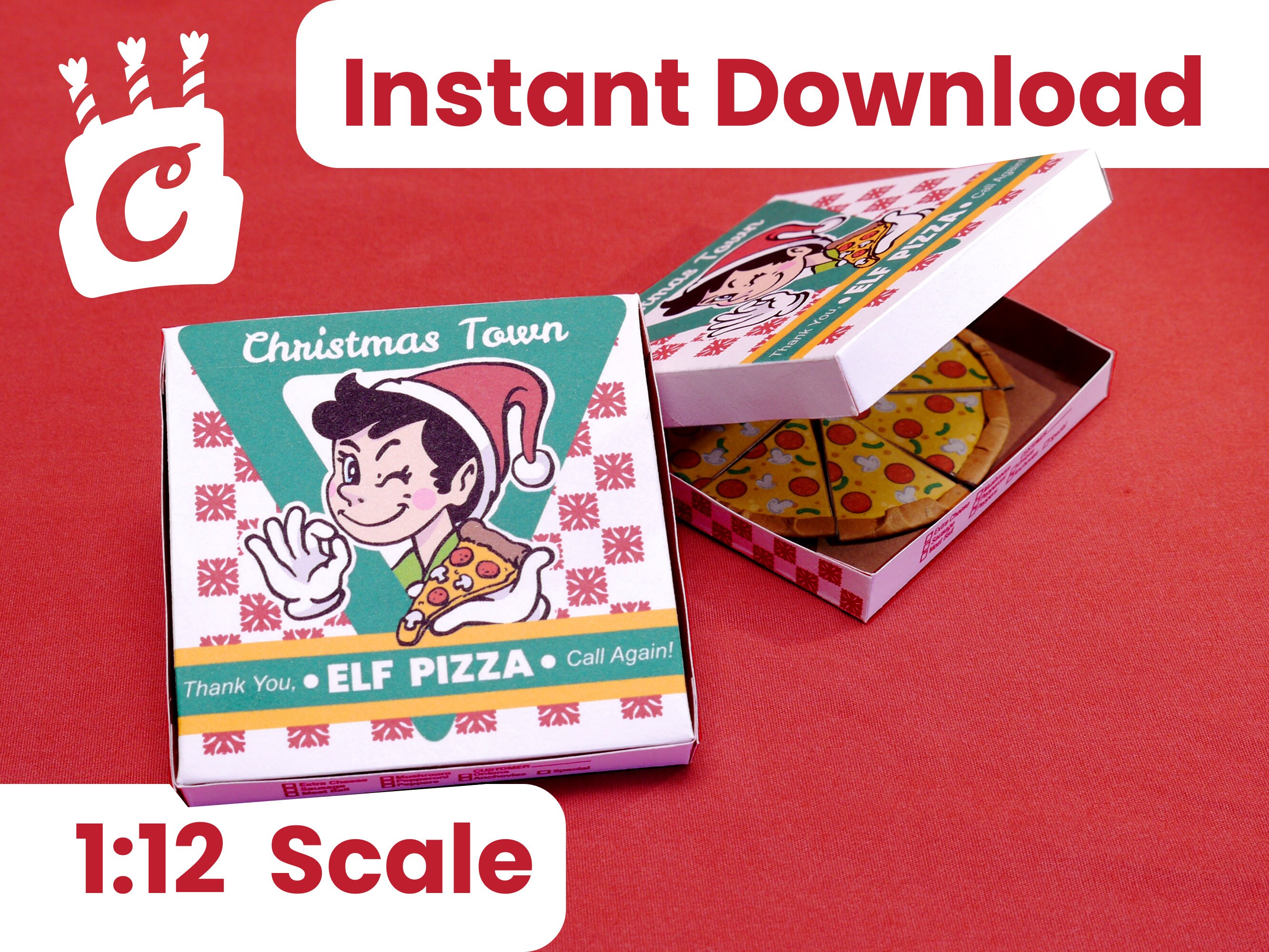 Dollhouse Christmas Elf Pizza Box Miniature (1:12 Scale) (PDF Pattern ...