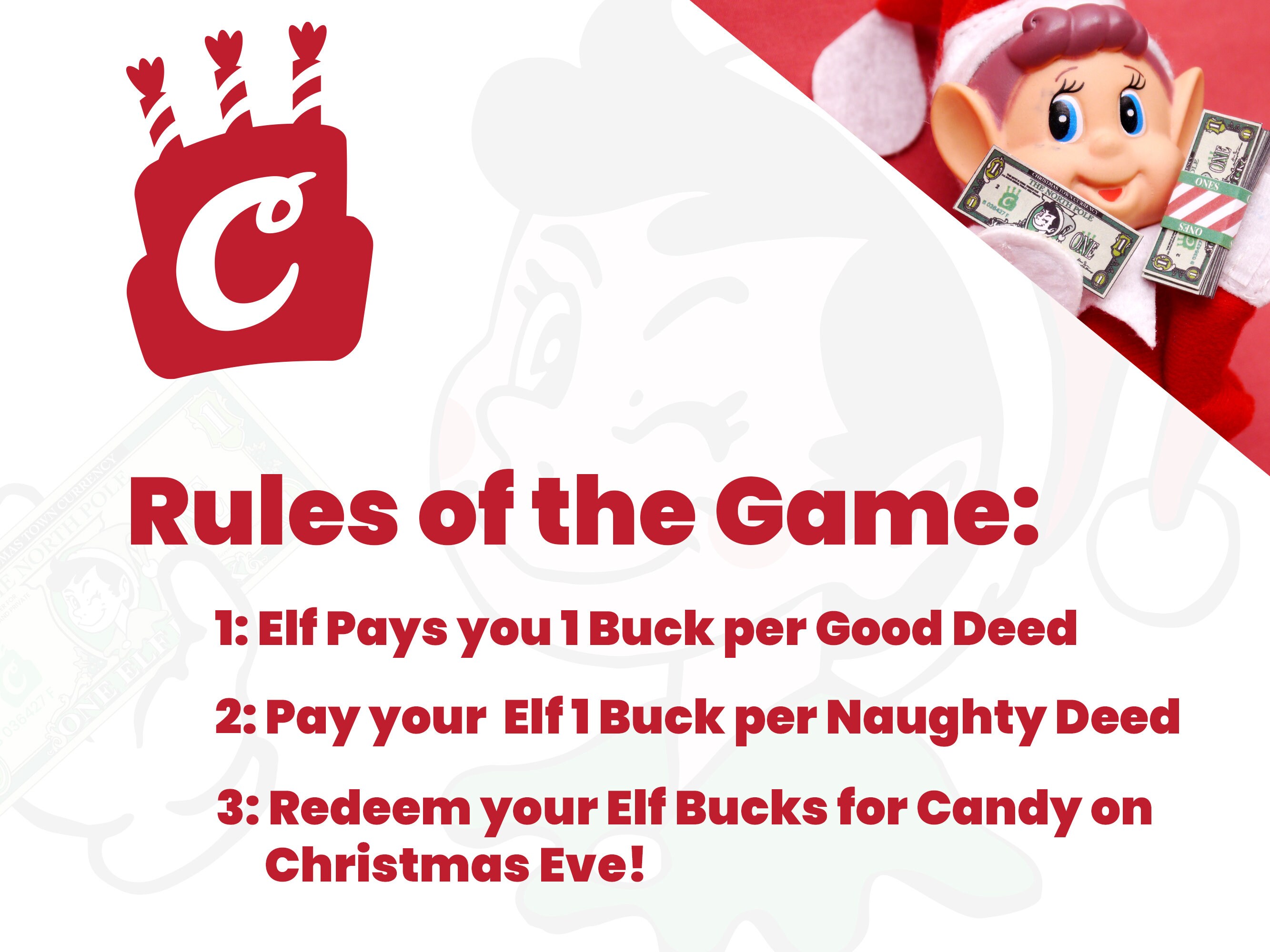 Instant Download Printable Elf Bucks Christmas Good Deed Dollars With ...