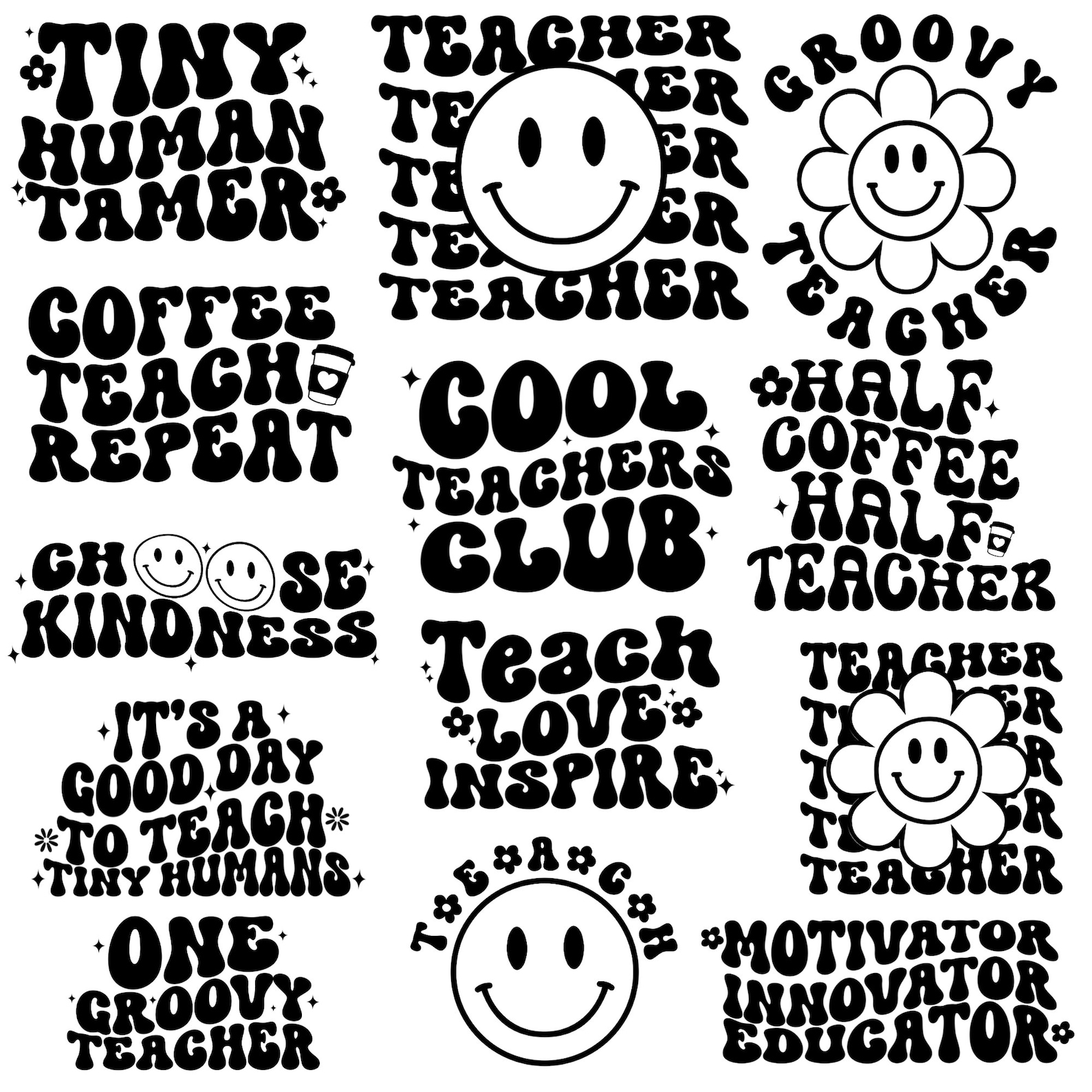 Groovy Teacher Bundle, Tiny Human Tamer Teacher, Trendy Teacher Svg ...