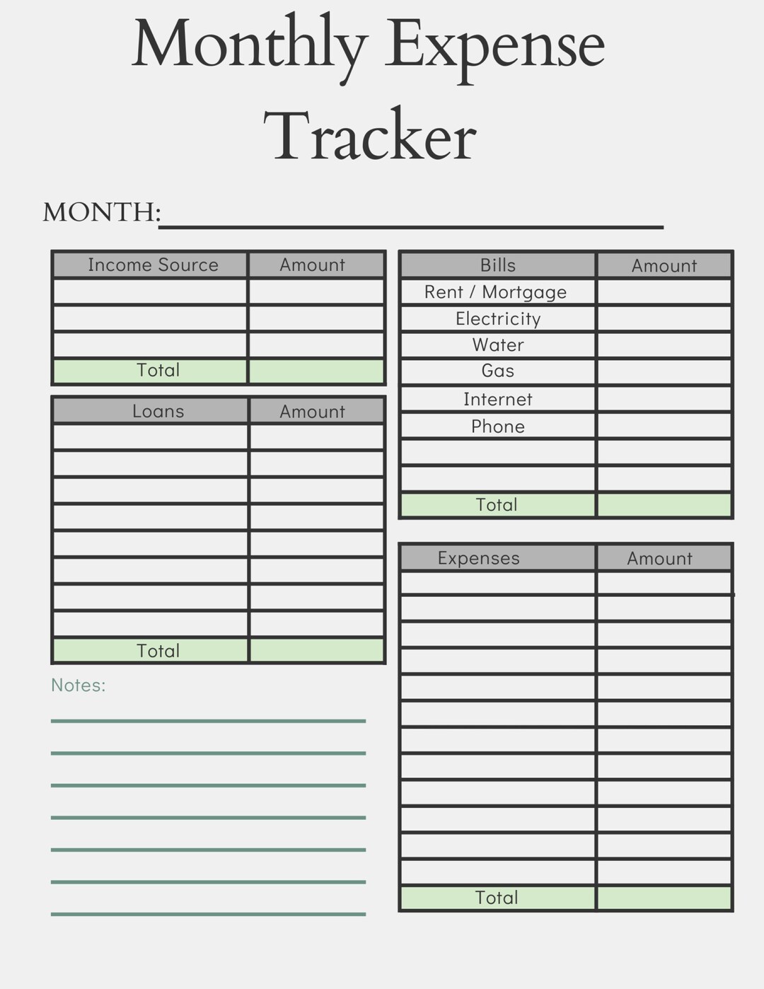 Financial Tracker PDF Form Fillable - Etsy