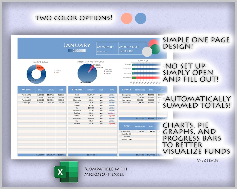 Monthly Budget Tracker Expense Spreadsheet Personal Budgeting Bill ...