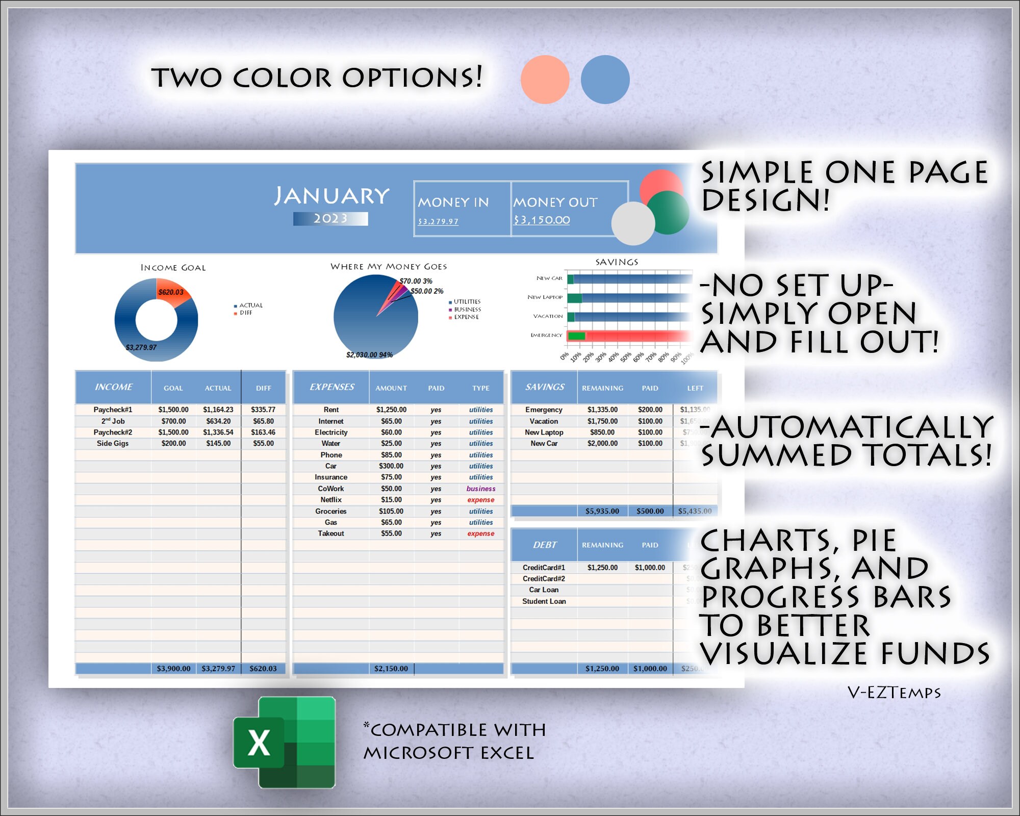 Monthly Budget Tracker Expense Spreadsheet Personal Budgeting Bill ...