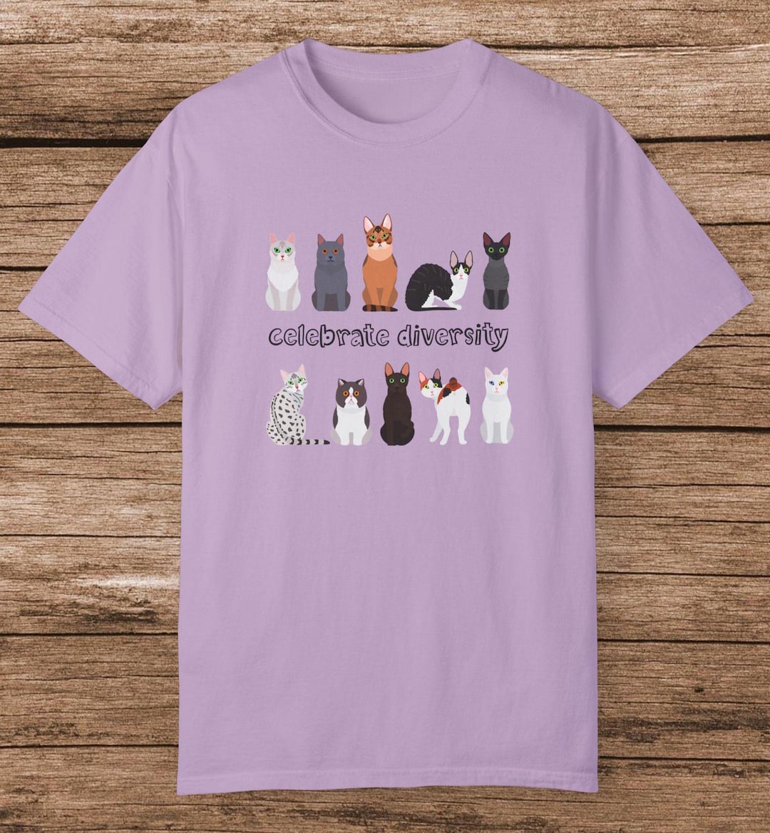 Celebrate Diversity Cats Lineup Cat T-shirt - UNISEX, Garment Dyed, Cat ...