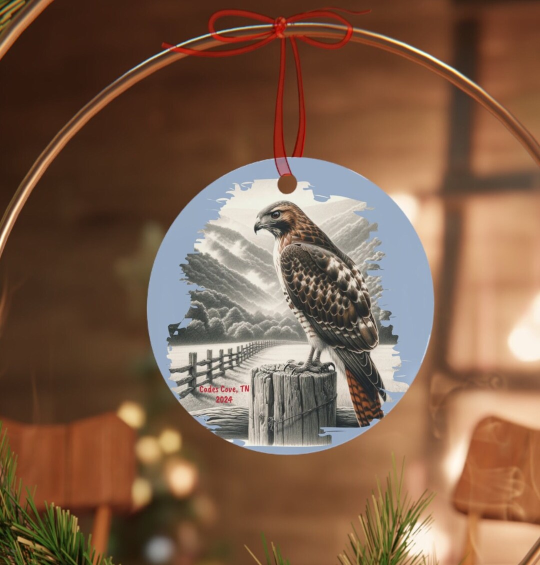 Personalized Redtail Hawk Metal Christmas Ornament: Cades Cove Souvenir ...