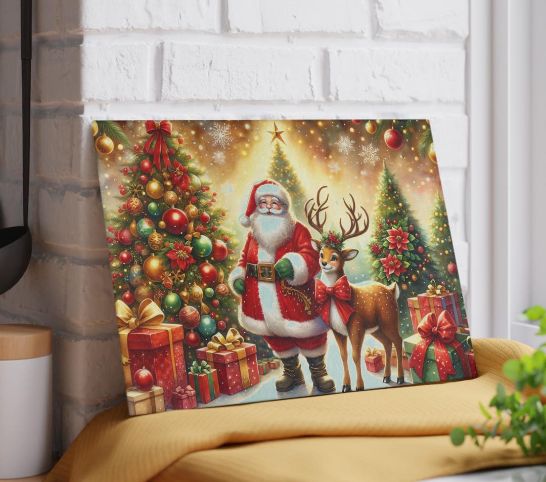 Santa Clause Glass Cutting Board, Christmas Kitchen Decor, Holiday ...