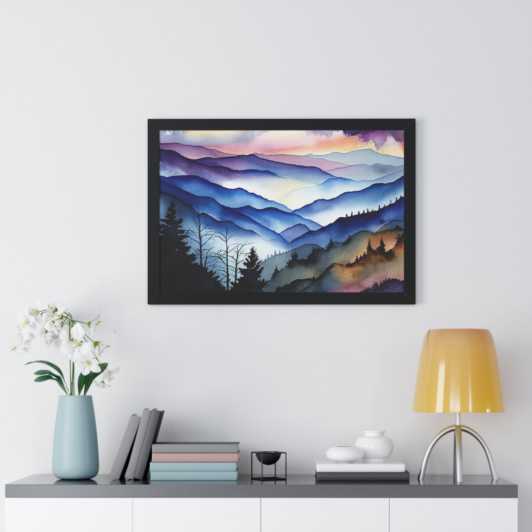 Blue Ridge Mountains Fine Art Watercolor Poster With Frame, Blue Ridge ...