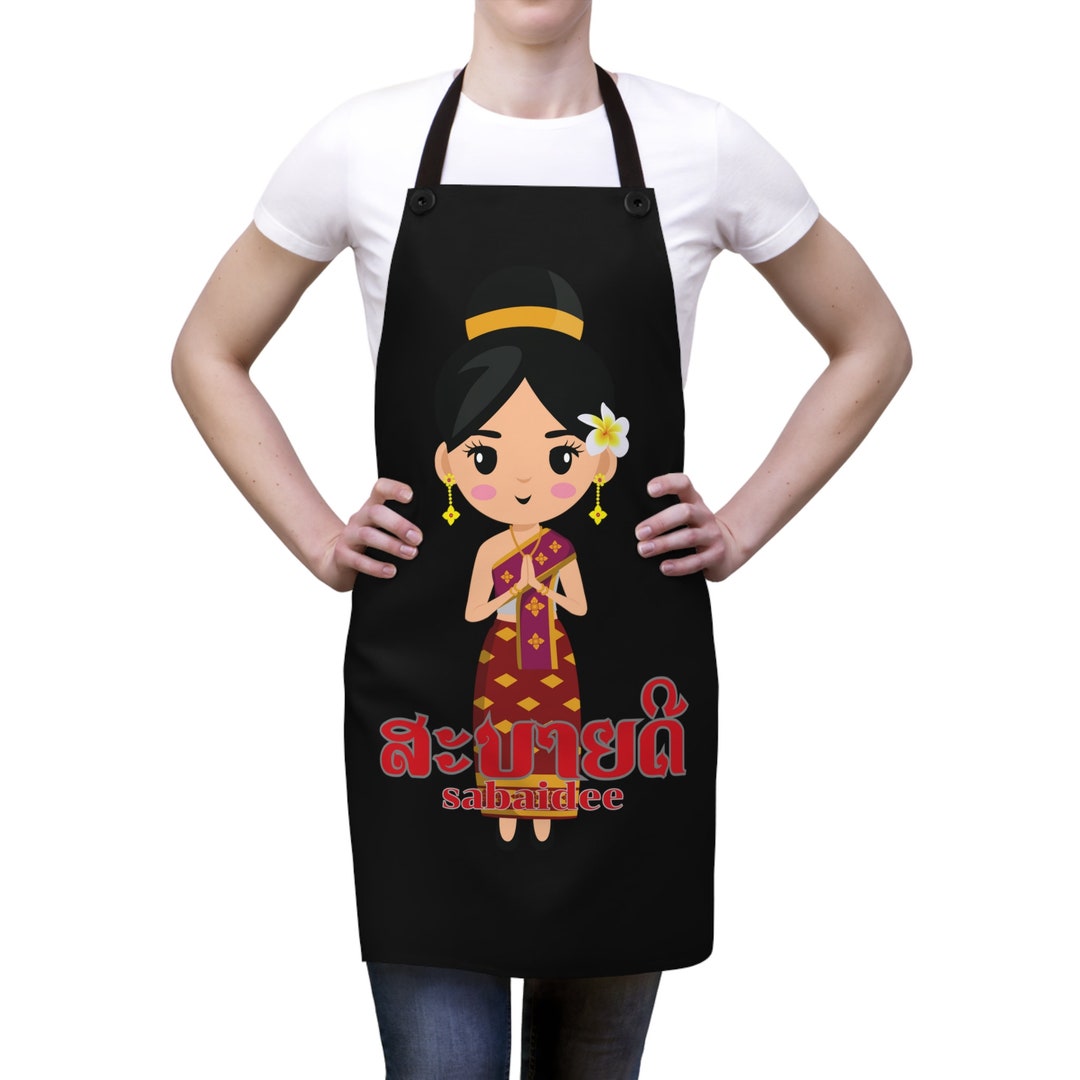 Laos Girl Greeting Laos Cute Girl Sabaidee Lao Cooking Apron Aopblack Etsy