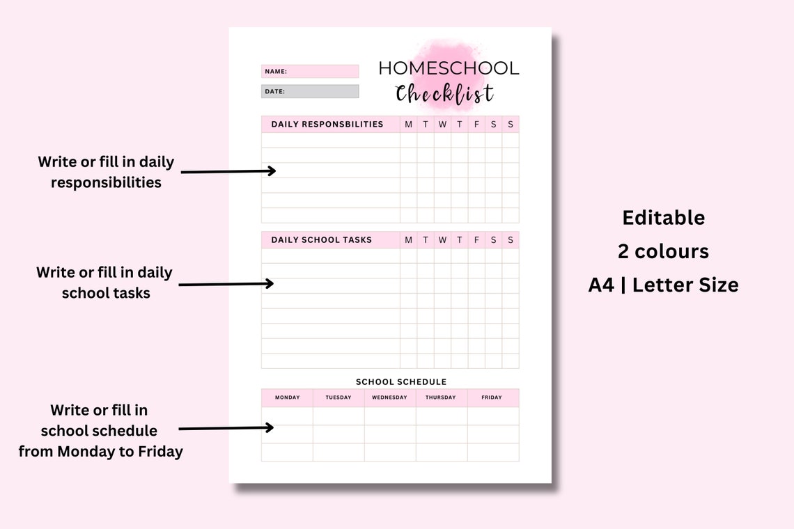 Homeschool Checklist Printable, Daily Checklist for Homeschool Teachers ...