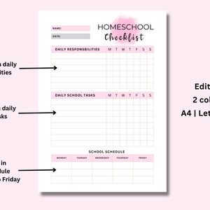Homeschool Checklist Printable, Daily Checklist for Homeschool Teachers ...