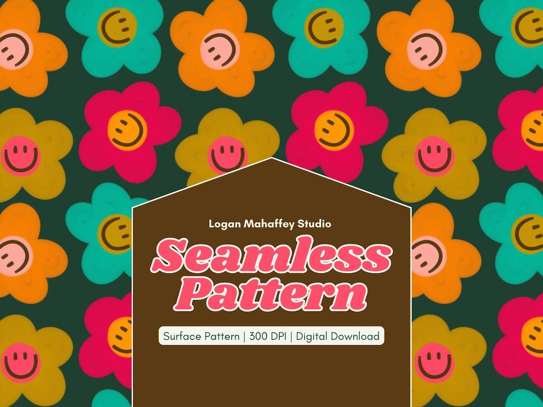 Flower Smiley Teal Seamless Pattern Repeating Pattern Surface Pattern ...