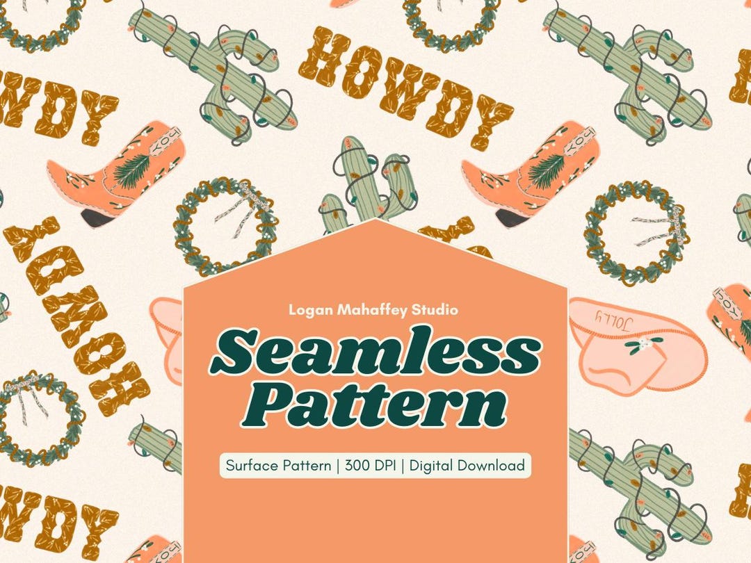 Western Christmas Pattern | Howdy Holidays Surface Design (digital ...