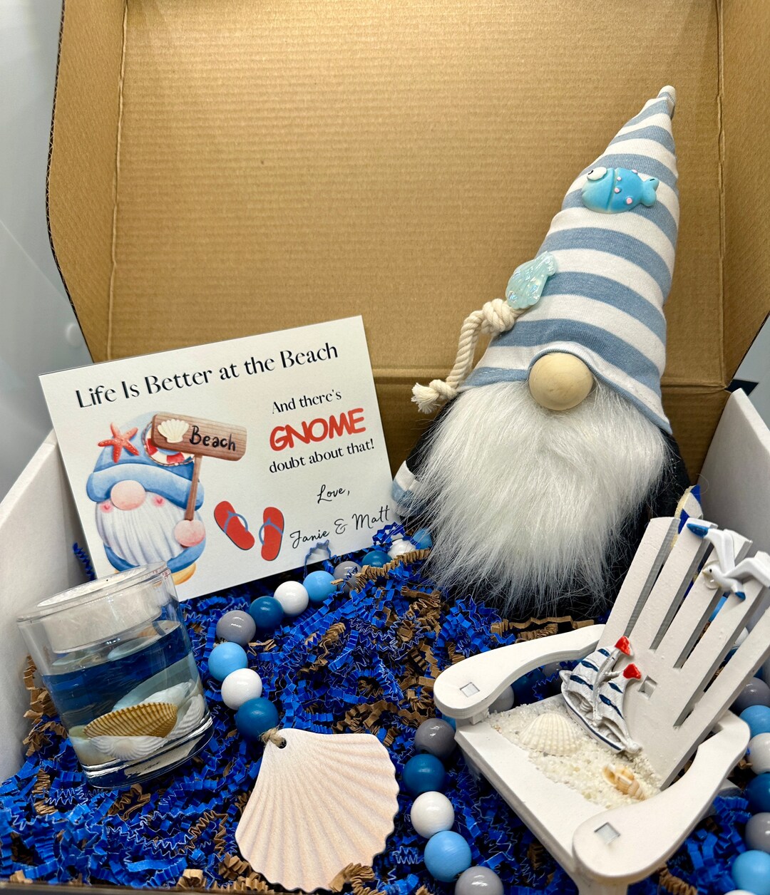 Beach Gnome Gift Box, Beach Gift Basket, Beach Vibes Gift Box, Beach ...