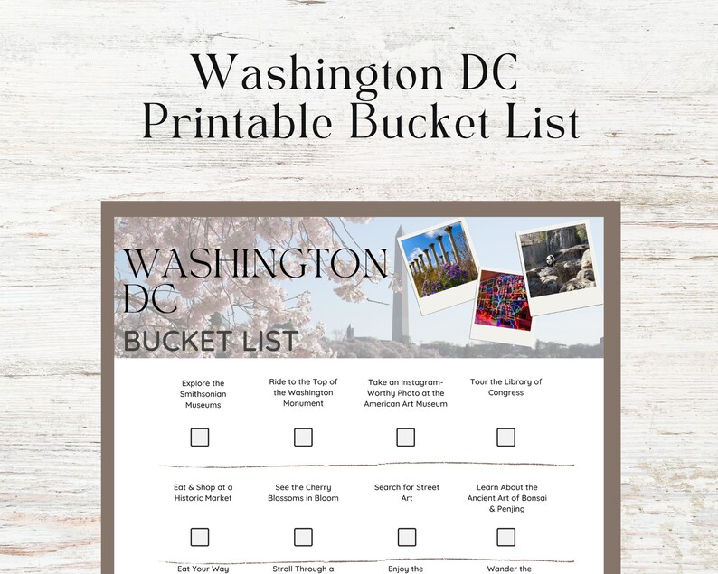 Washington DC Bucket List Printable | Travel Bucket List | Washington ...