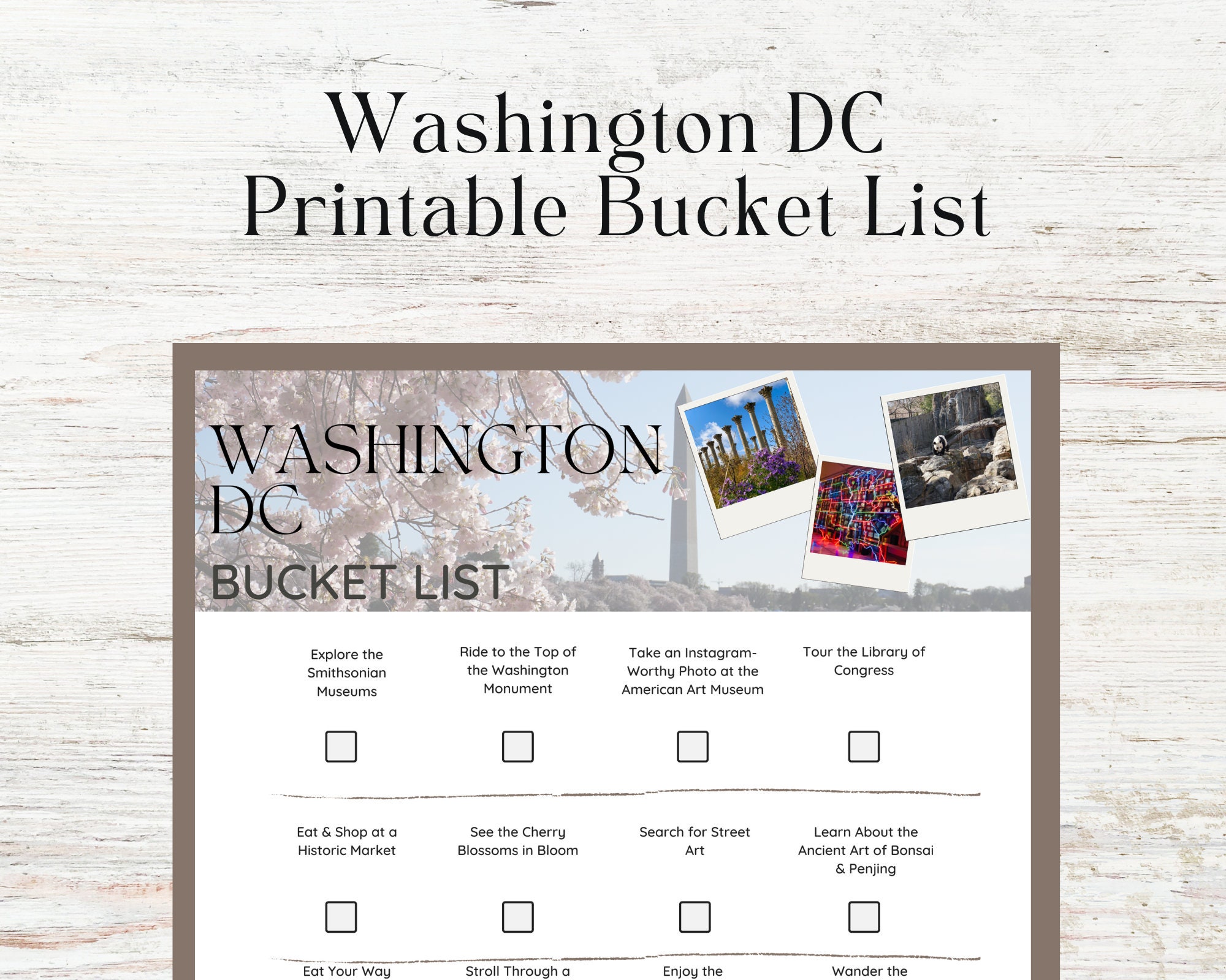 Washington DC Bucket List Printable | Travel Bucket List | Washington ...