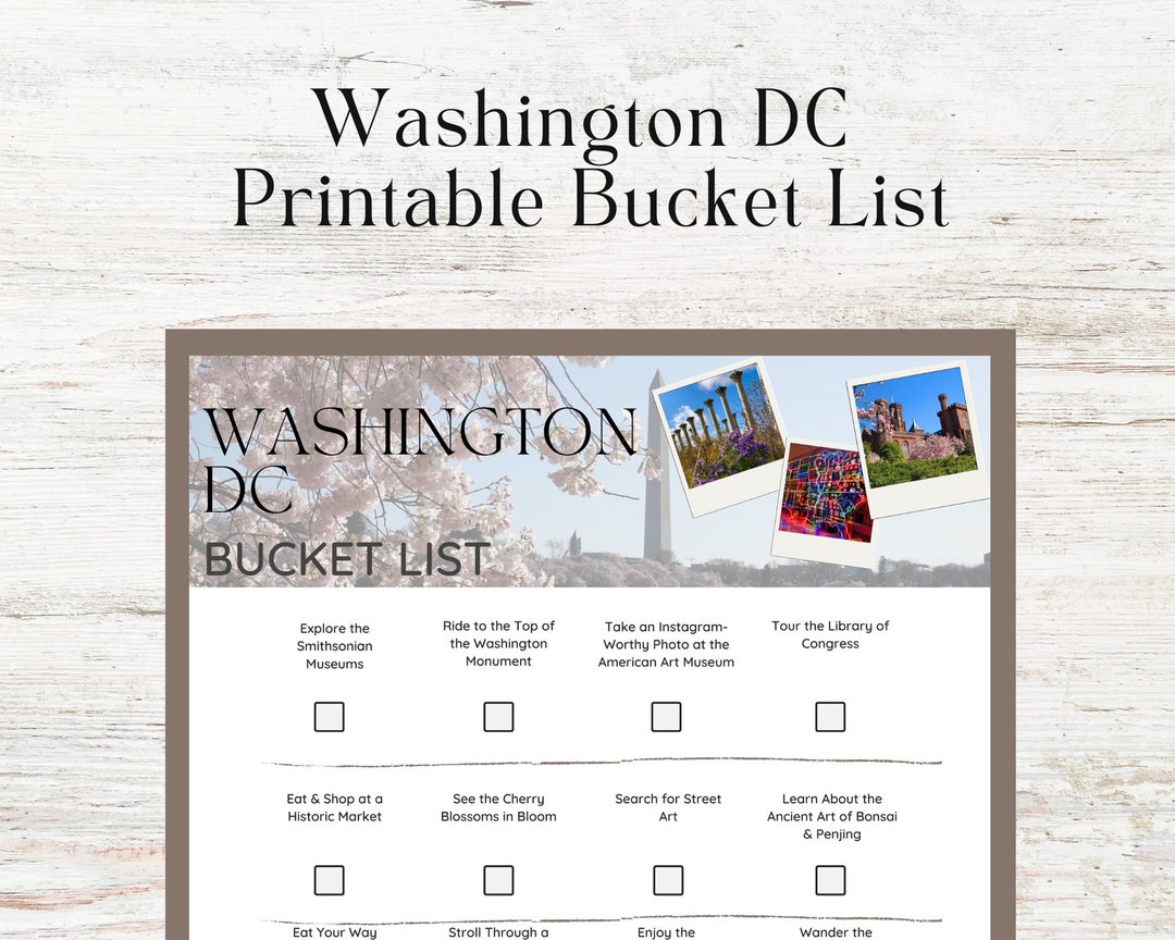 Washington DC Bucket List Printable | Travel Bucket List | Washington ...