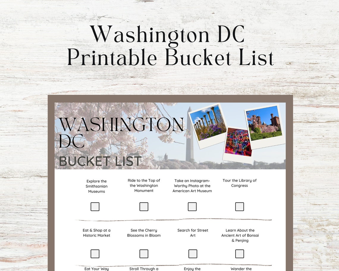 Washington DC Bucket List Printable | Travel Bucket List | Washington ...