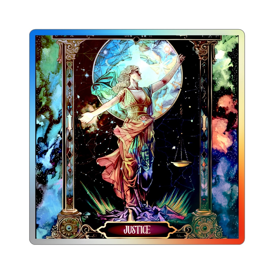 Justice Tarot Card Holographic Die-cut Sticker, Water Bottle ...