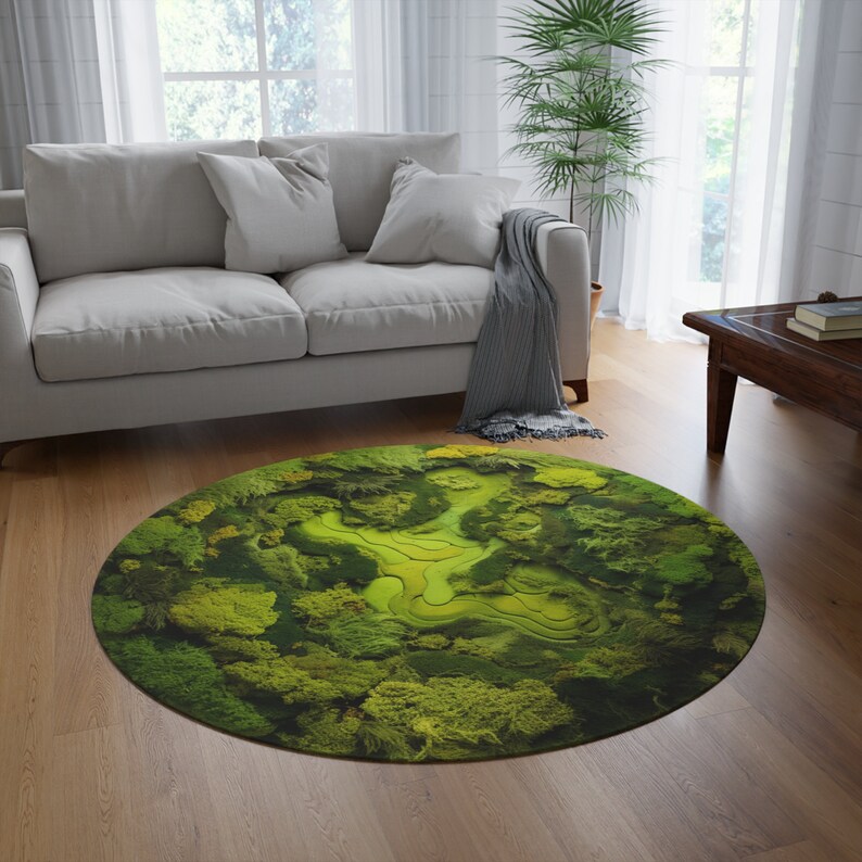 Moss Rug, Printed Natural Look Moss Round Rug, Nature Lover, Home Decor ...