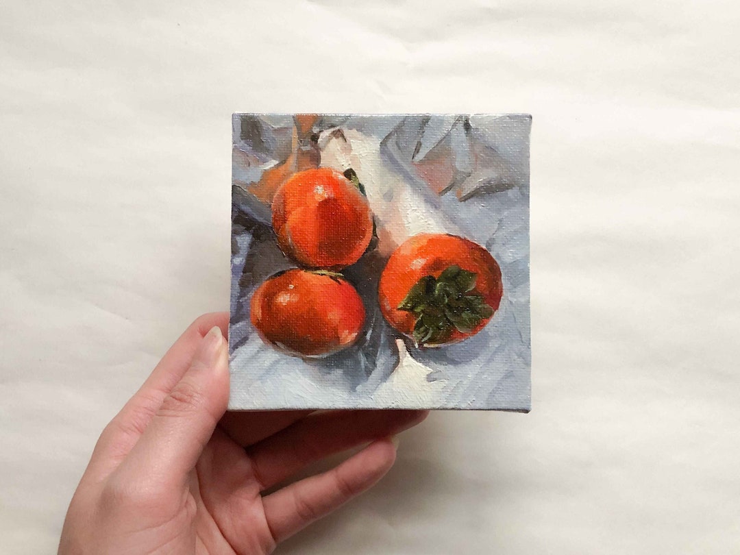 Original Oil Painting Persimmon Still Life Mini Painting Oil Painting ...