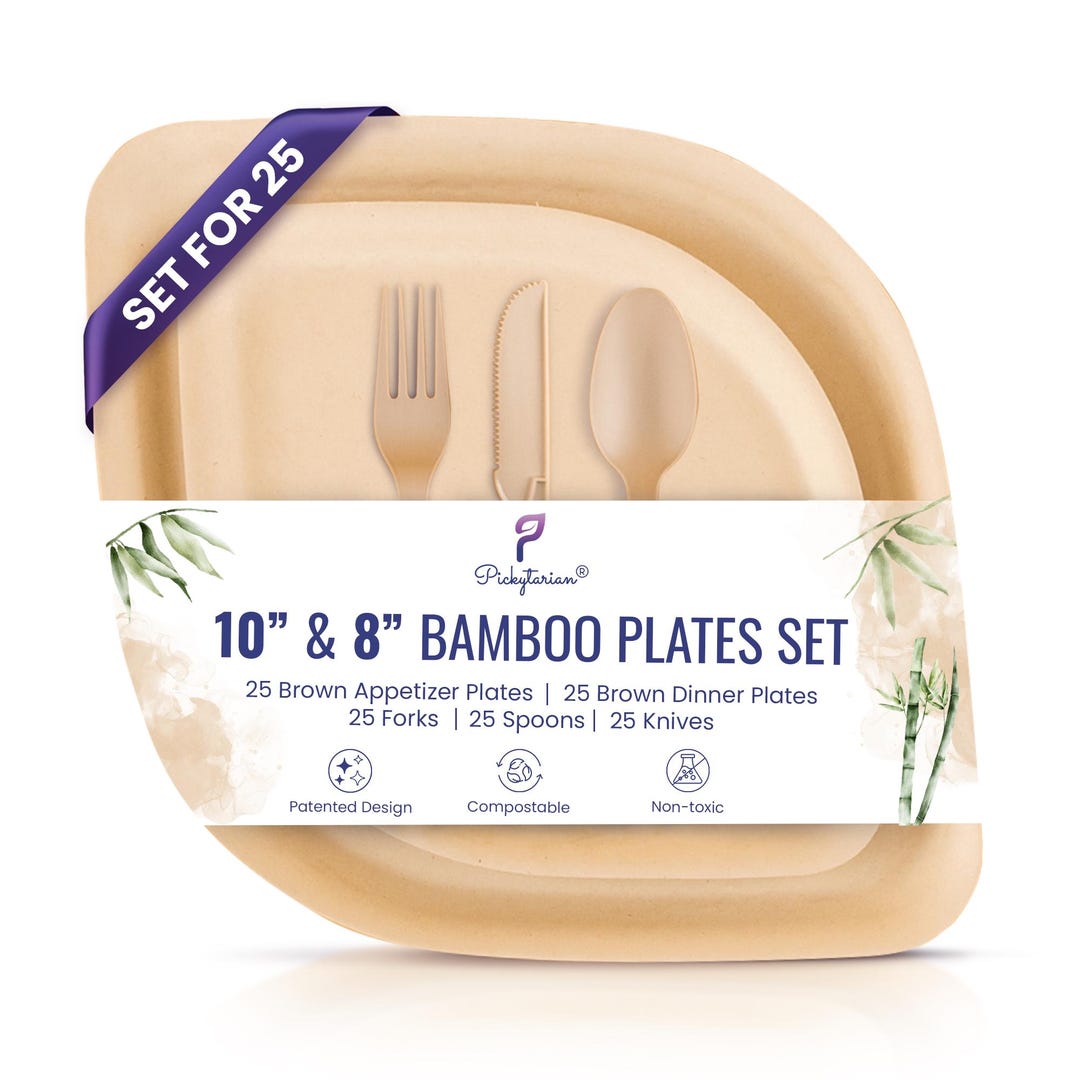 Wedding Reception Plates and Cutlery Set Disposable Bamboo Party Plates ...