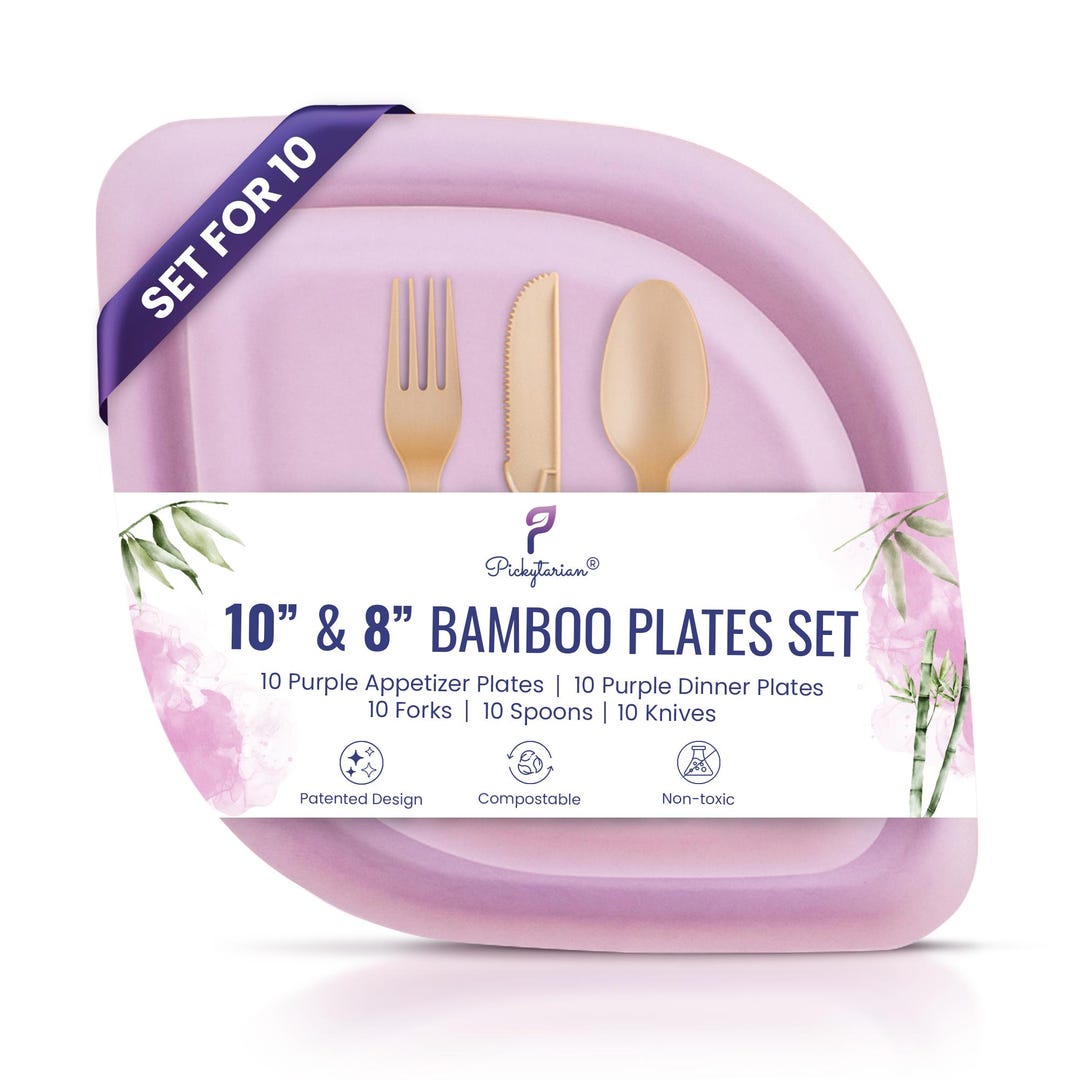 Premium Disposable Plates & Cutlery Set 50pc Eco Friendly Party ...