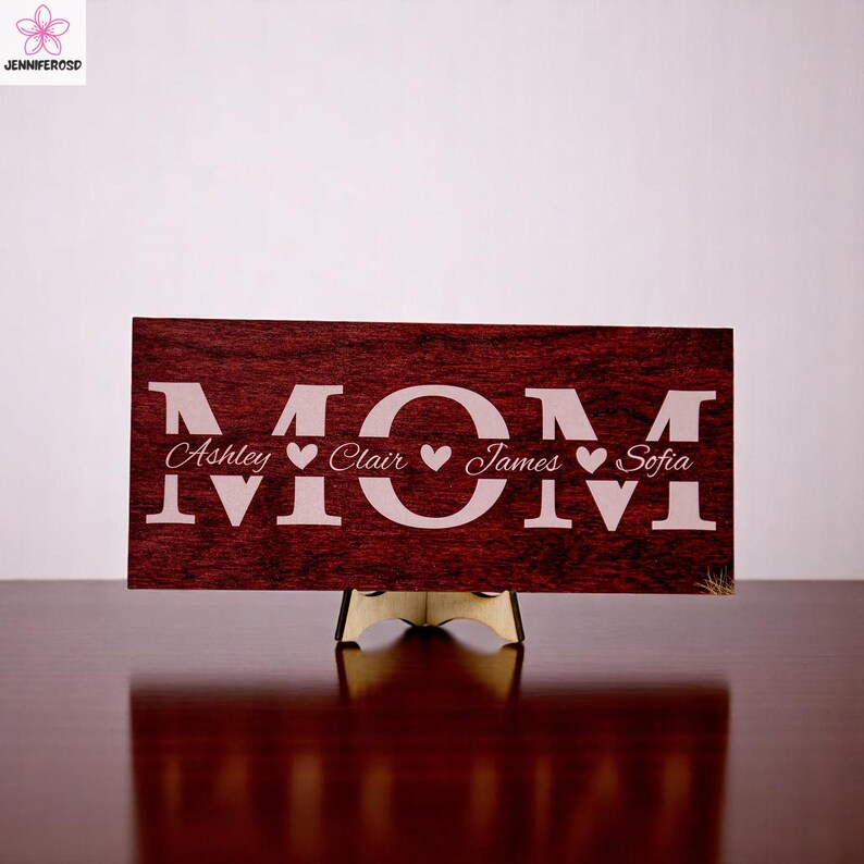 Custom Laser-engraved Wood Sign for Mom - Personalized Family Name or ...