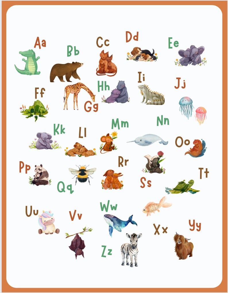 Learning My Abc's Poster, Printable Poster of Animals and Corresponding ...