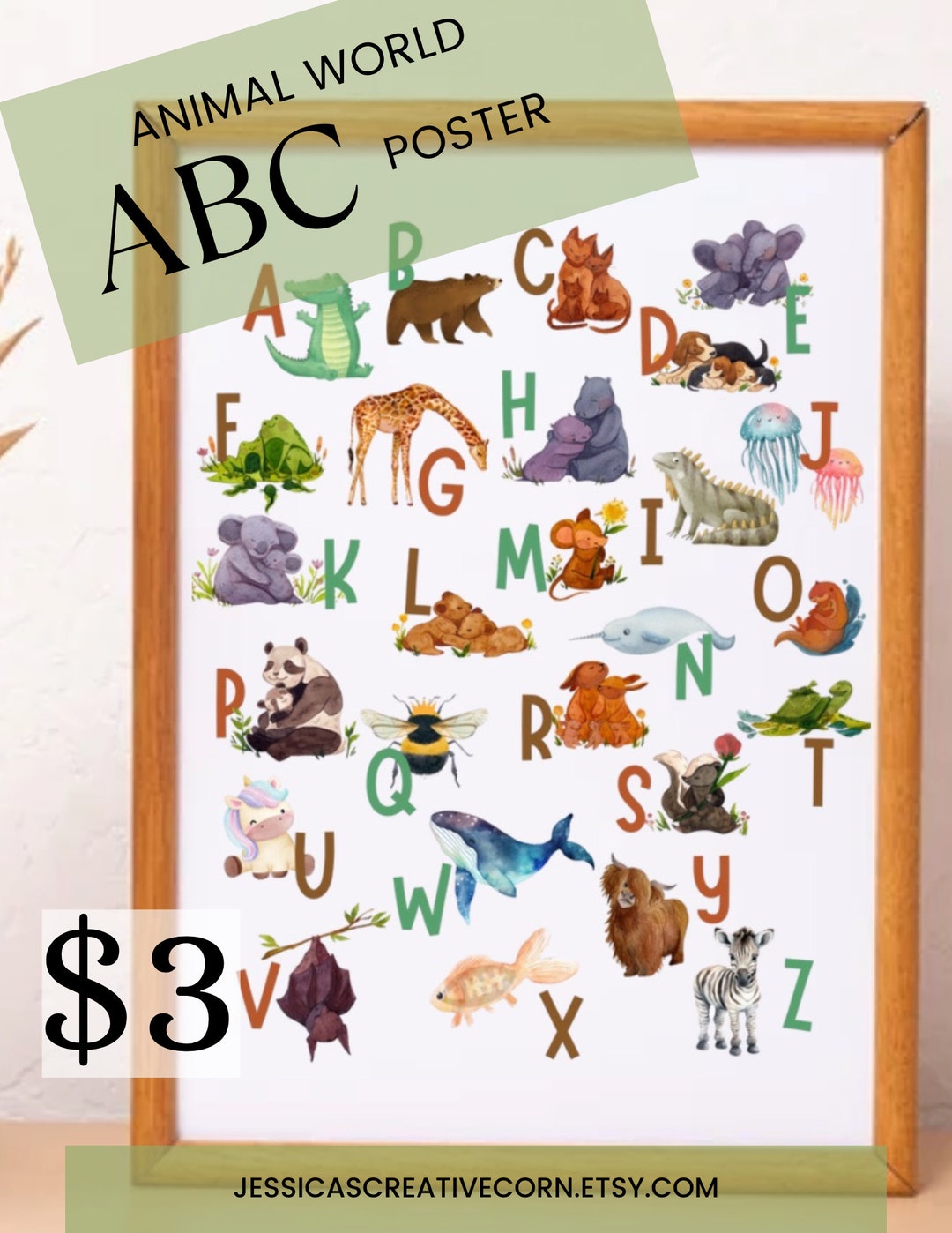 Learning My Abc's Poster, Printable Poster of Animals and Corresponding ...