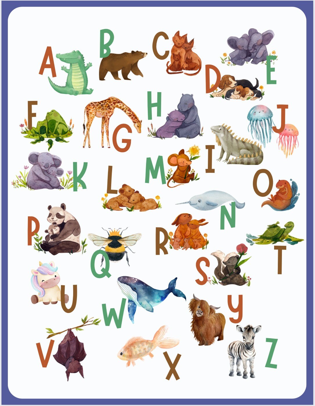 Learning My Abc's Poster, Printable Poster of Animals and Corresponding ...
