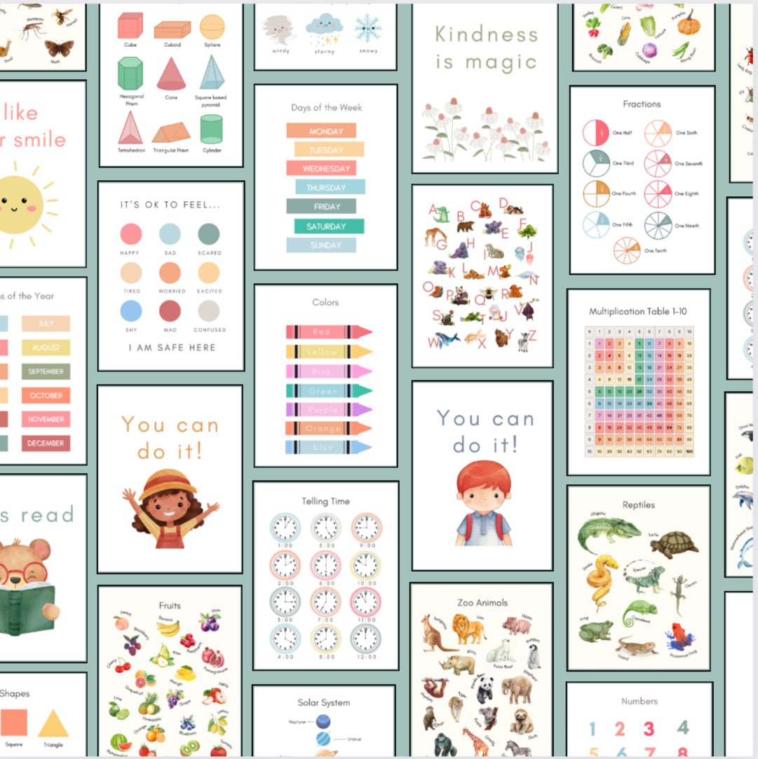 Learning Posters for Kids Months of the Year Telling Time - Etsy