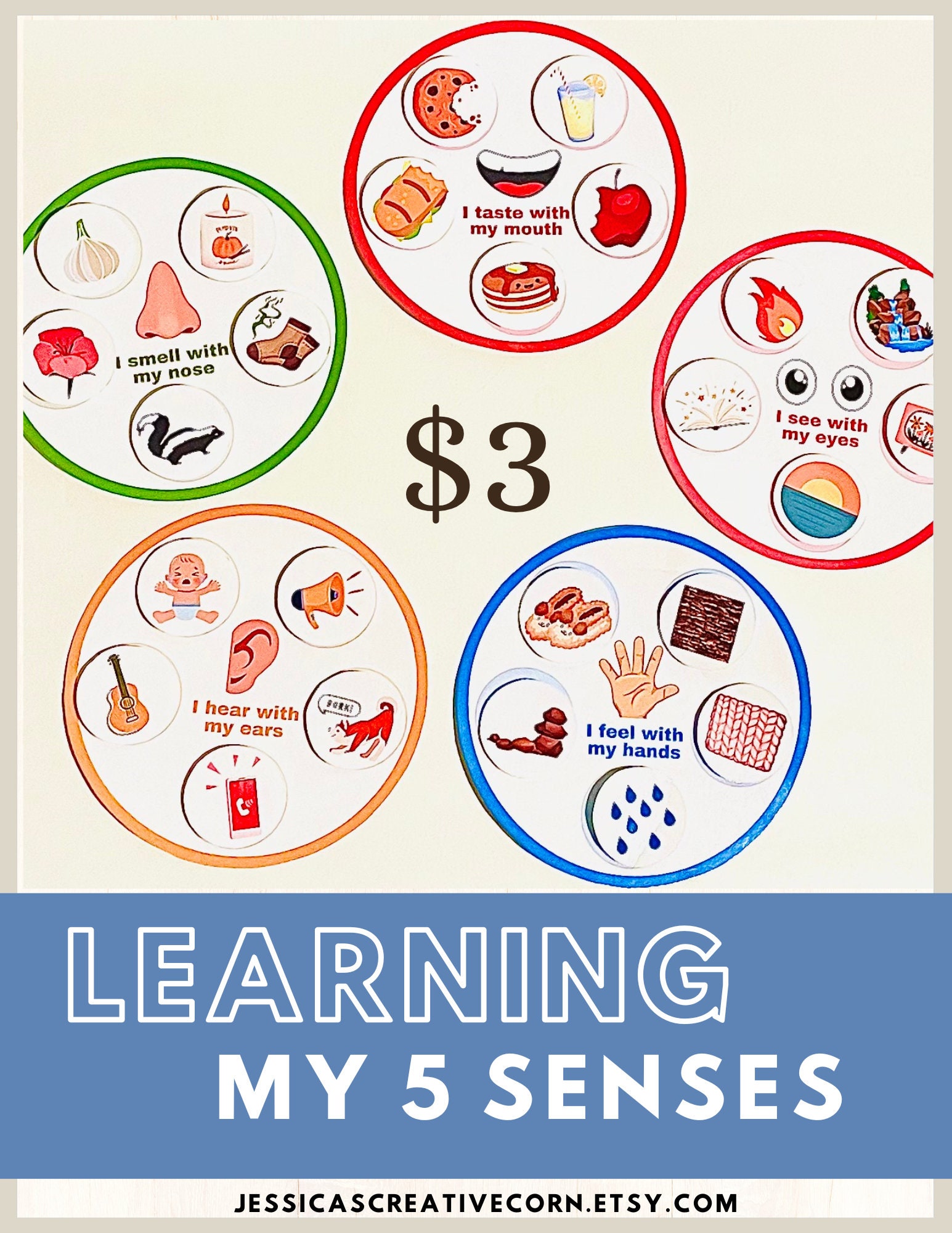 Learning My 5 Senses Game for Kids, Fun and Colorful Way to Teach Kids ...