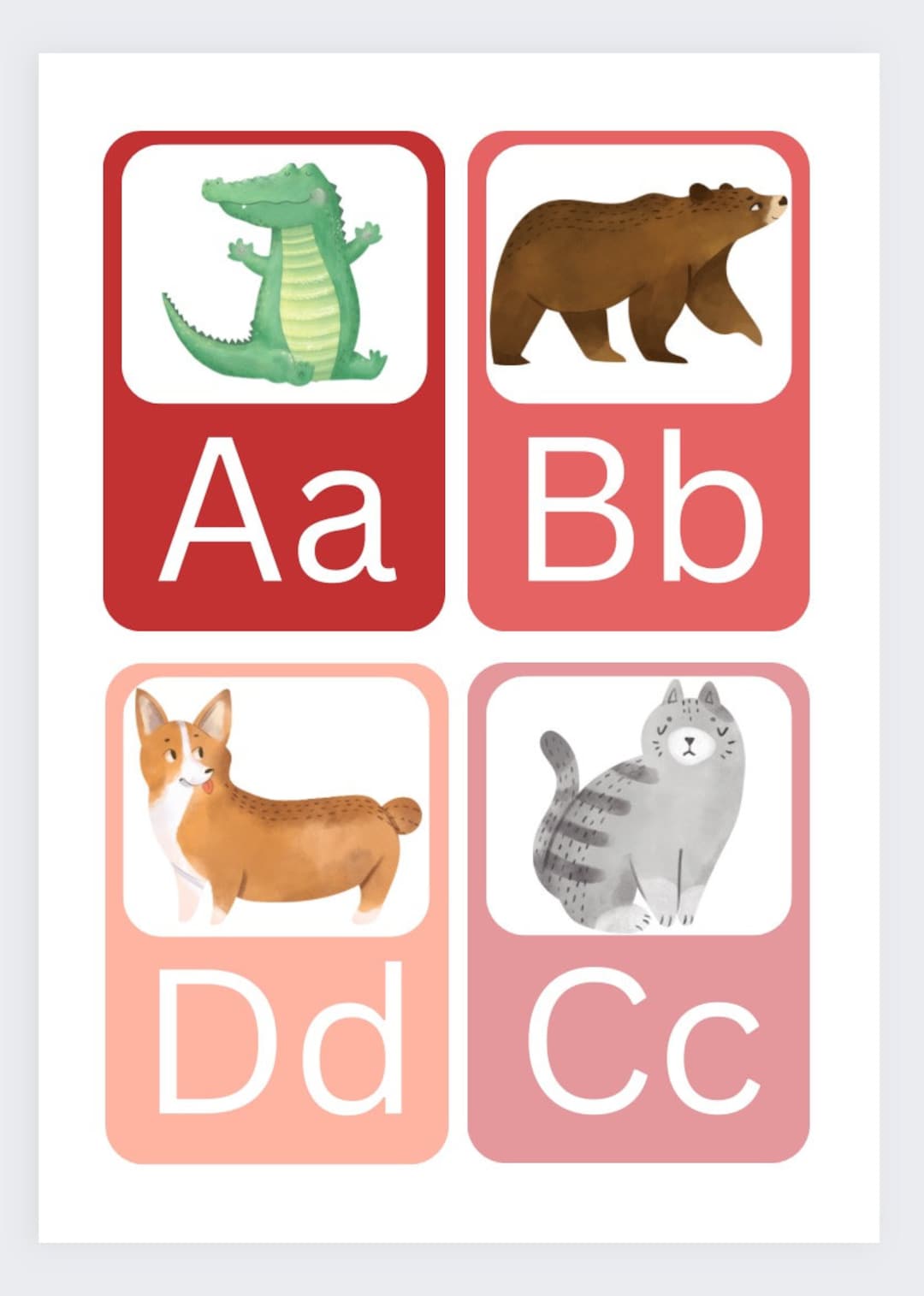 The Alphabet Flash Cards or Wall Decor, Animal Themed Abc Cards for ...