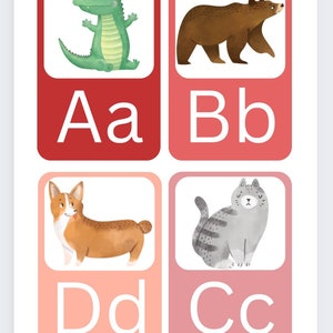 The Alphabet Flash Cards or Wall Decor, Animal Themed Abc Cards for ...