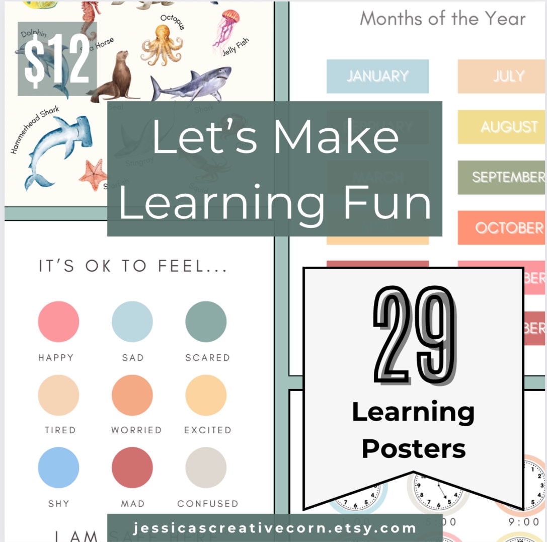 Learning Posters for Kids Months of the Year Telling Time - Etsy