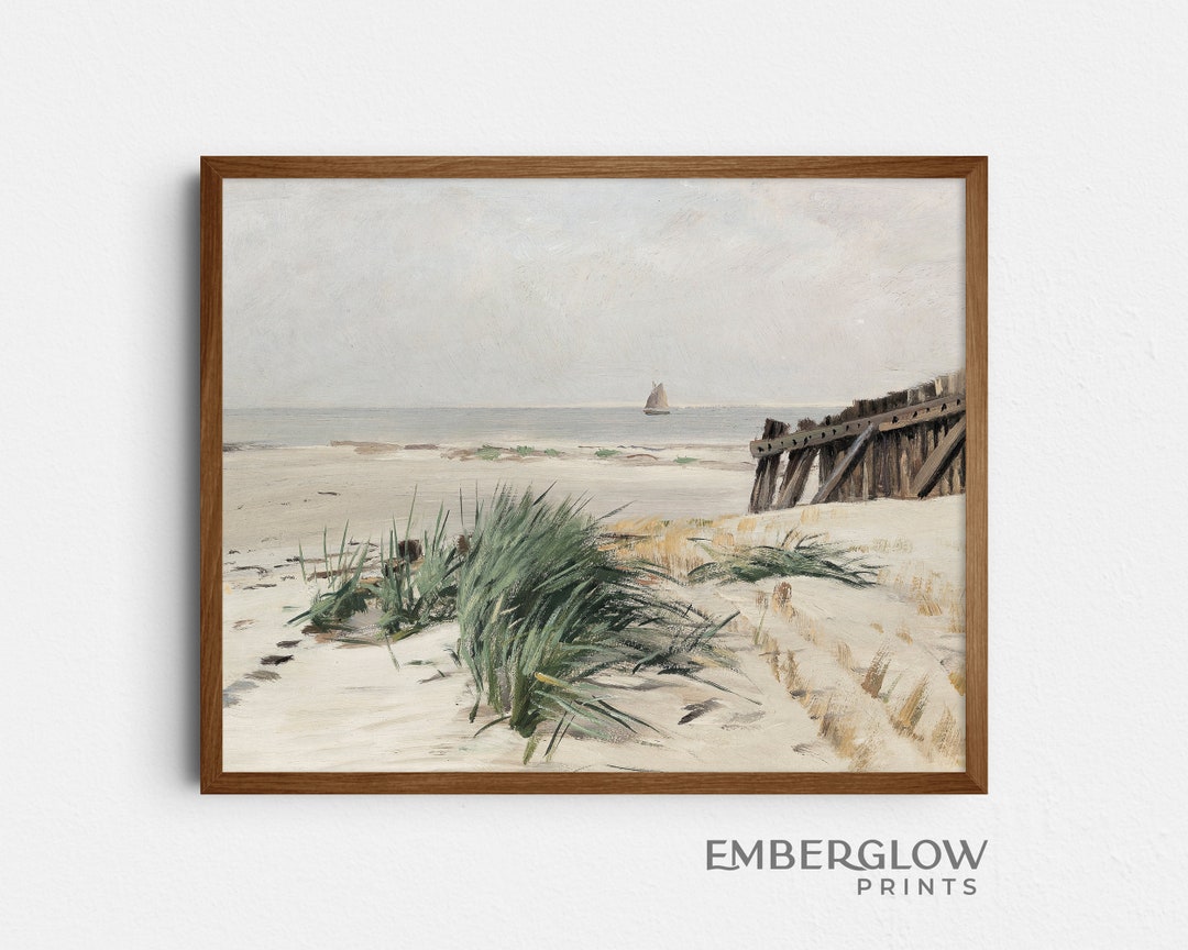 Grassy Shoreline / Ocean Coastal Beach Home Decor / Nautical Seascape ...