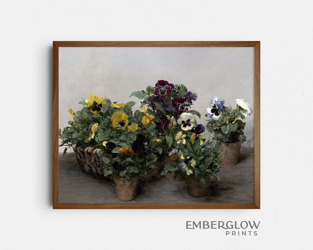 Pansies Still Life / Garden Cottage Pansy Decor / Vintage Antique ...