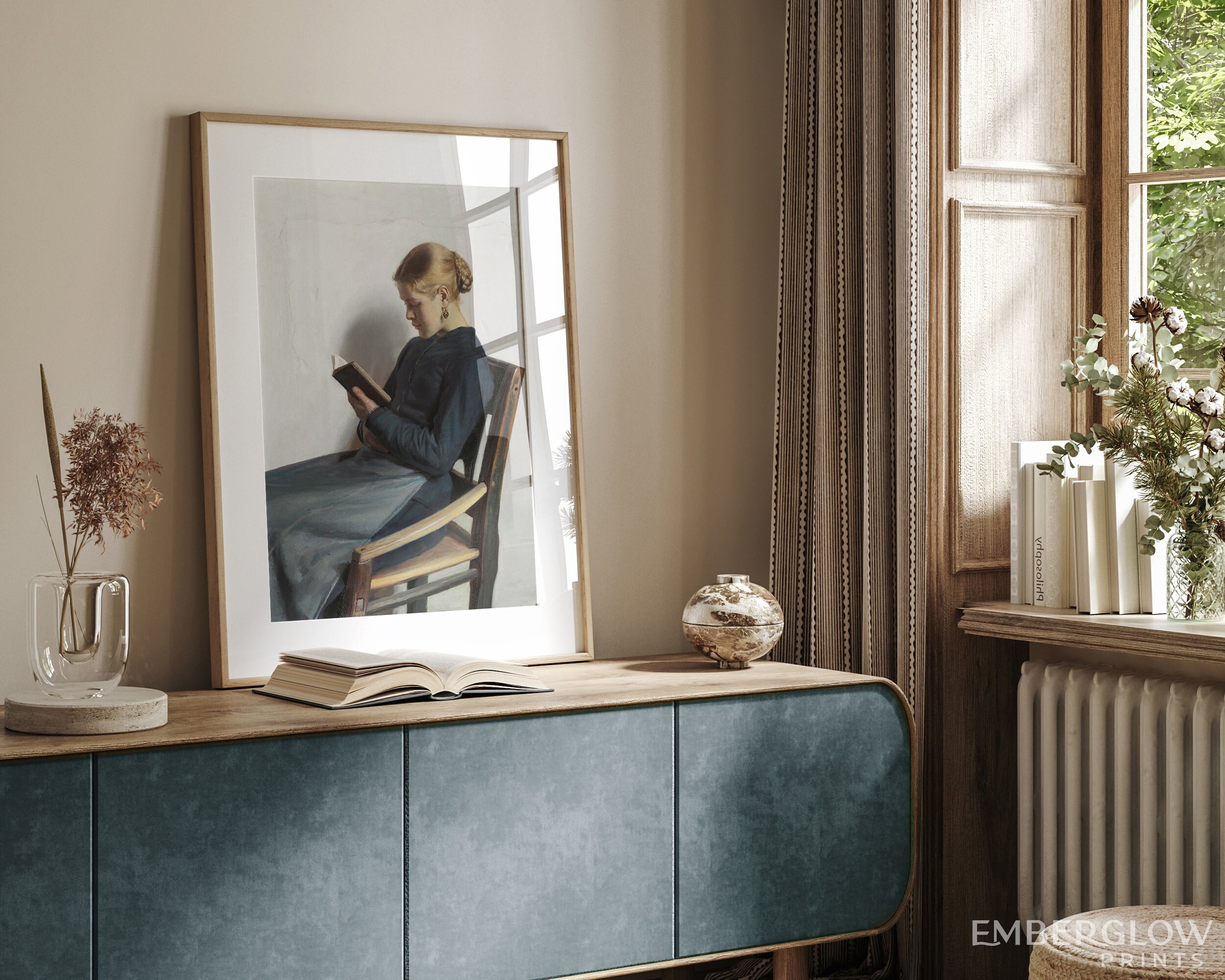 Reading Woman / Minimal Book Lover Decor / Antique Moody Portrait ...