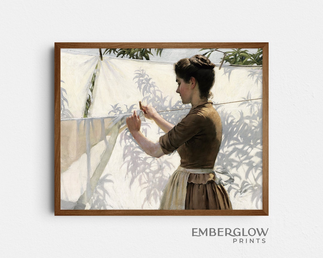 Laundry Day / Linen Clothesline Decor / Vintage Portrait / Woman ...