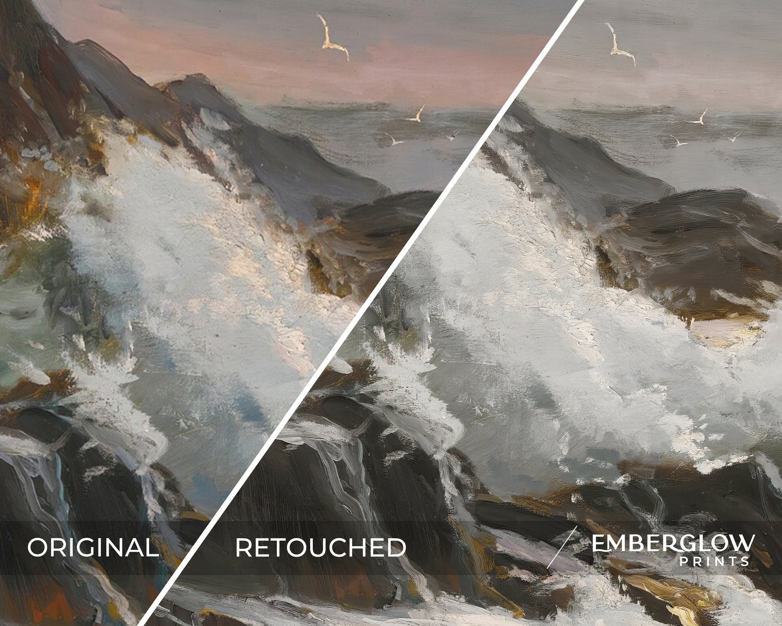 Frame TV Art / Rocky Rough Stormy Waves Beach Ocean Landscape Painting ...