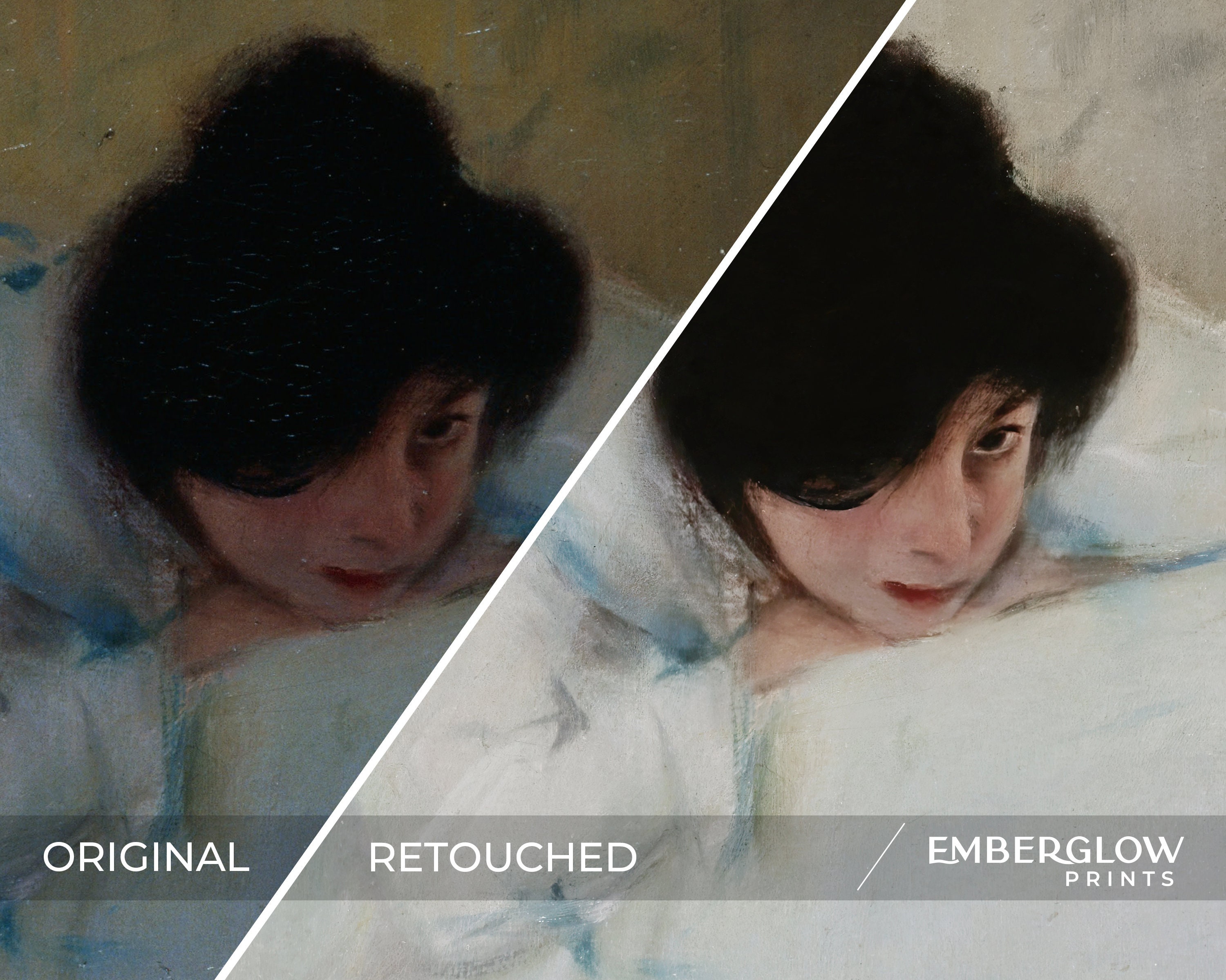 Sleepy Moody Lady in Bed / Bedroom Decor / Antique Female Portrait ...