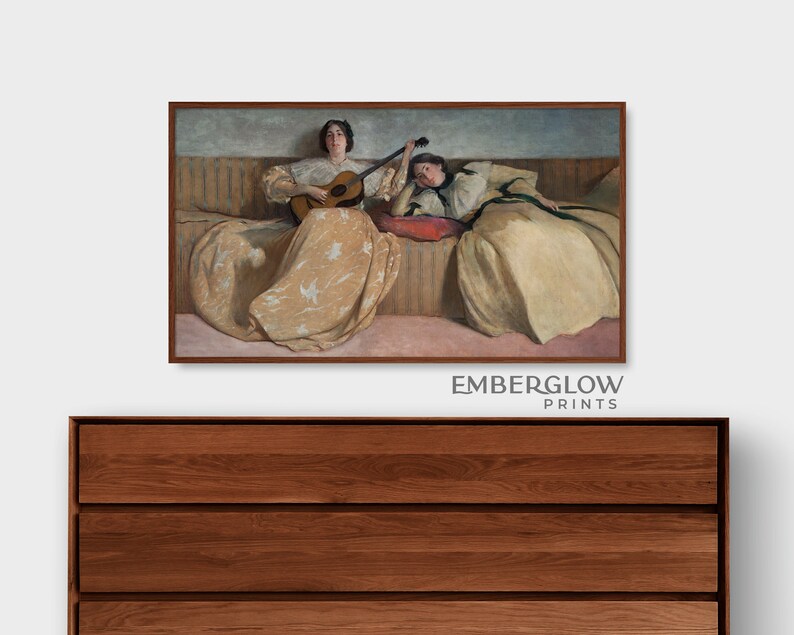 Frame TV Art / Musical Woman Playing Guitar / Vintage Portrait ...