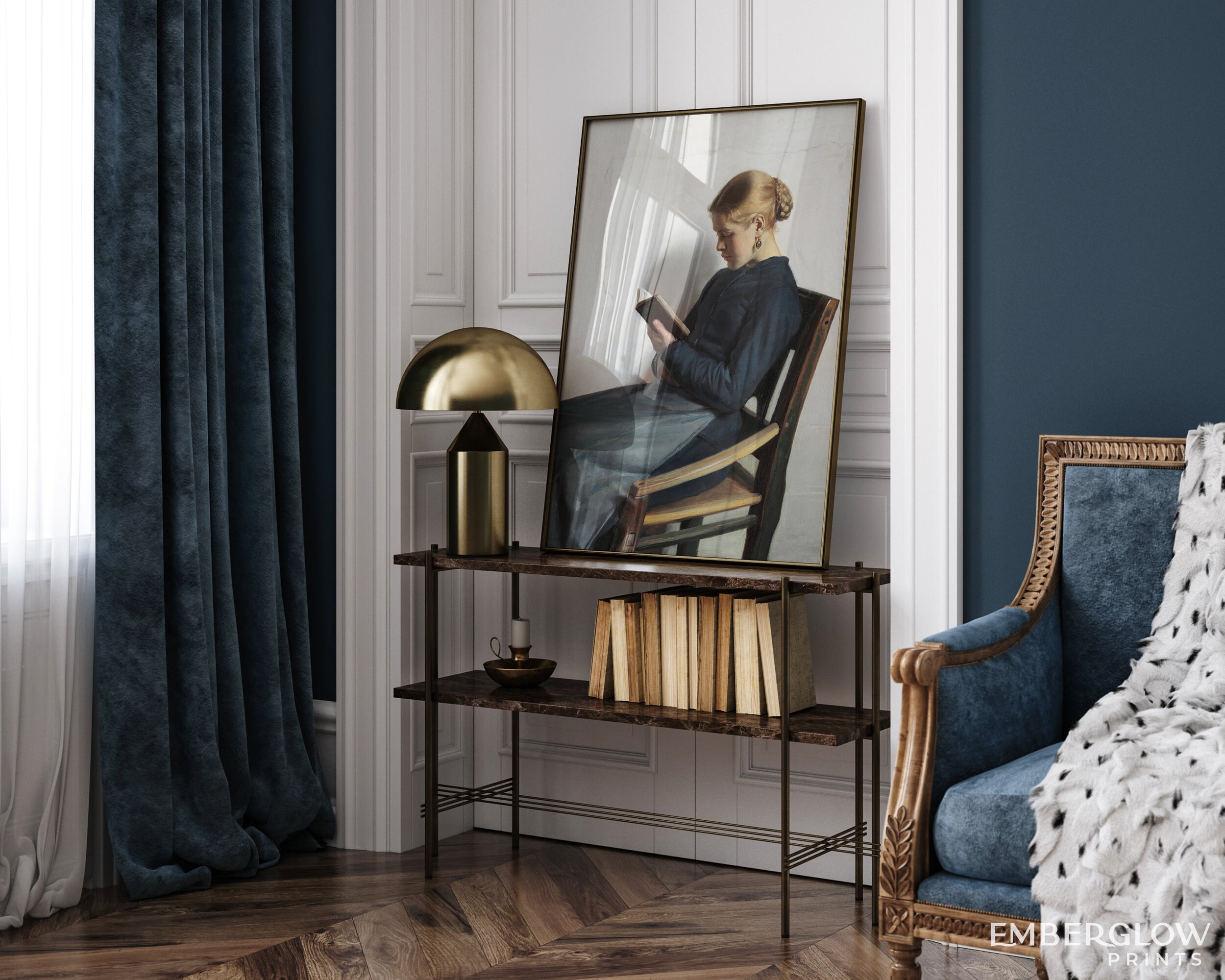 Reading Woman / Minimal Book Lover Decor / Antique Moody Portrait ...