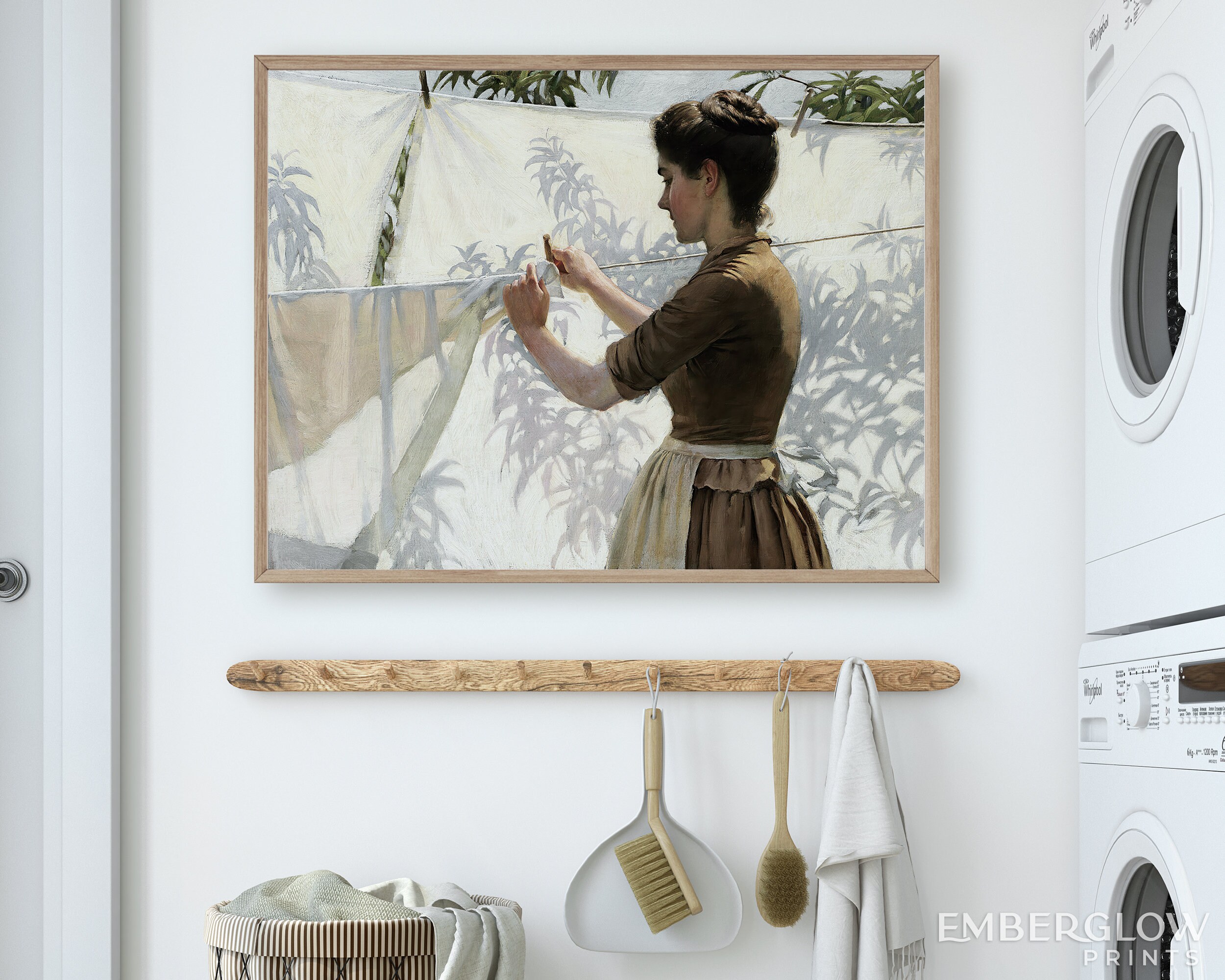 Laundry Day / Linen Clothesline Decor / Vintage Portrait / Woman ...