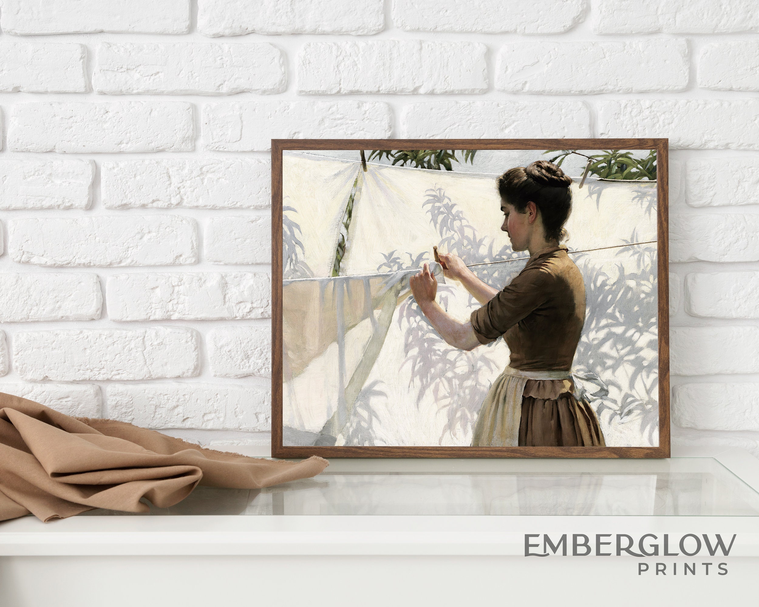 Laundry Day / Linen Clothesline Decor / Vintage Portrait / Woman ...