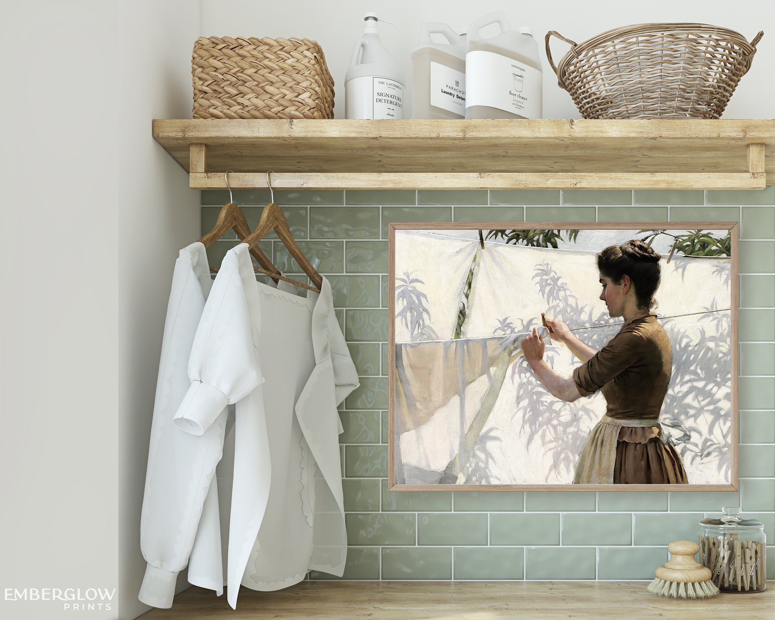 Laundry Day / Linen Clothesline Decor / Vintage Portrait / Woman ...
