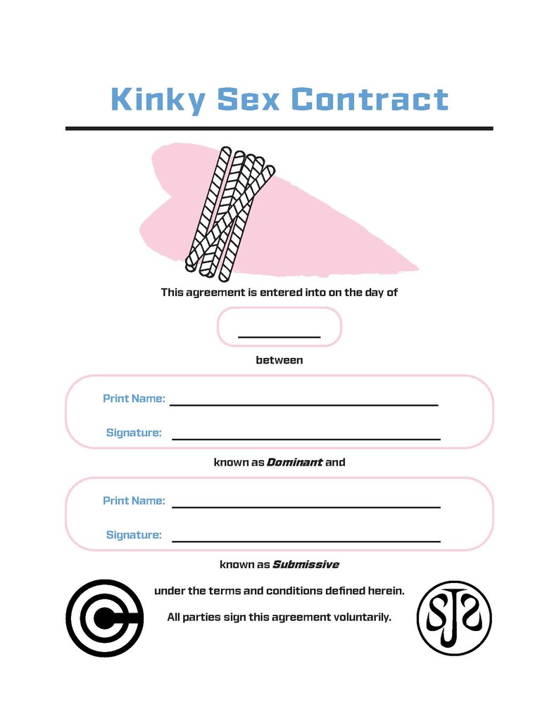 Printable Kink Contract for a Last-minute Anniversary Gift Pink Heart ...