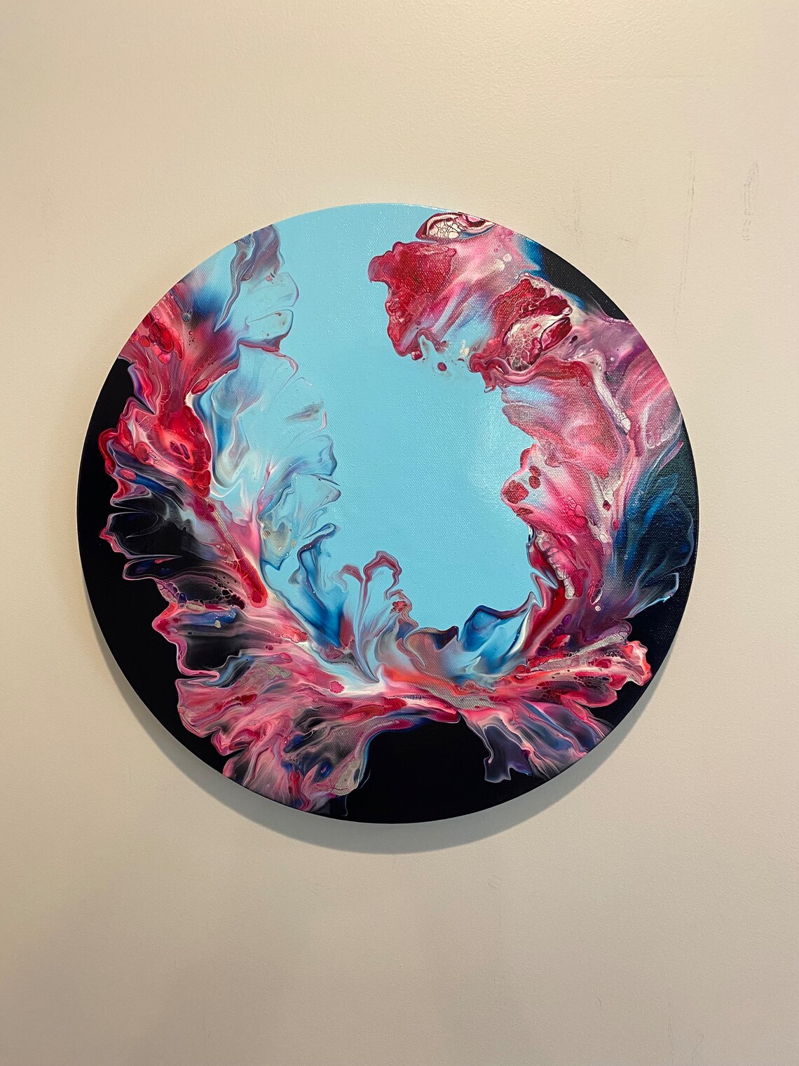 Pink & Blue Original Abstract Art, “cherry Blossoms” Fluid Acrylic ...