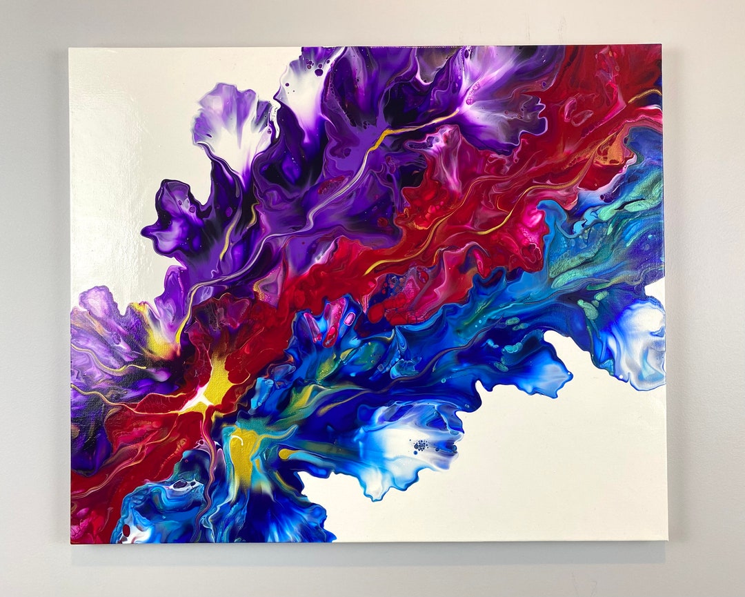 Red, Blue and Purple Original Abstract Art, fire, Ice & Lightning Fluid ...