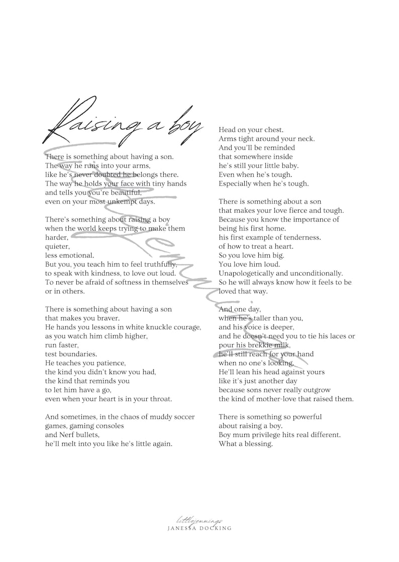 Raising a Boy. A Love Letter to Your Son. - Etsy