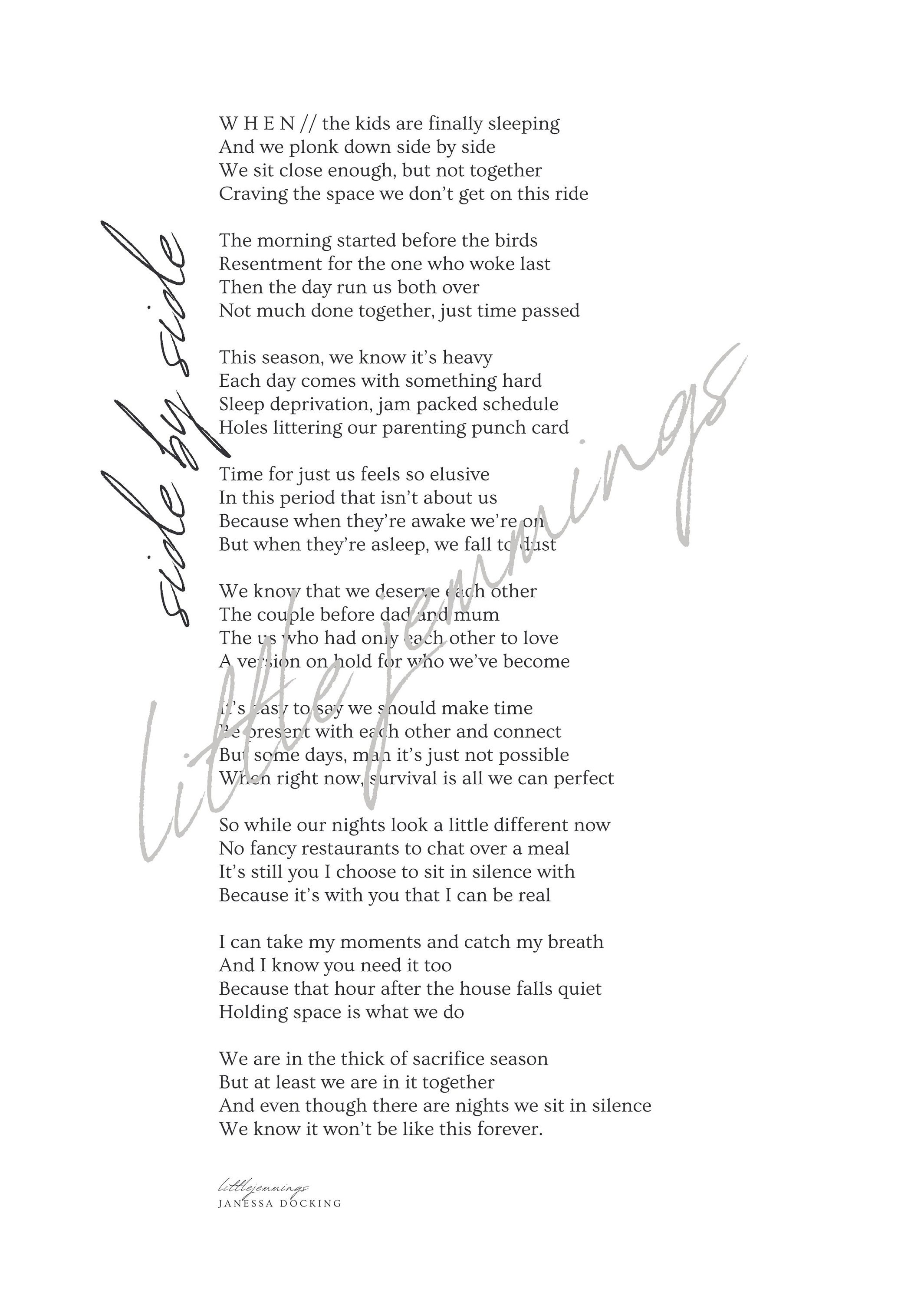 Side by Side. A Love Poem for Parents. - Etsy